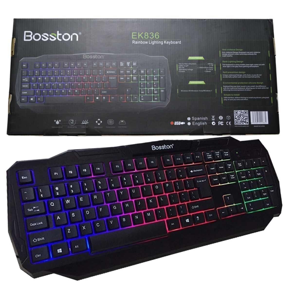 TECLADO GAMER BOSSTON EK836 RETROILUMINADO X18 (JTACCPC091) › Jtech