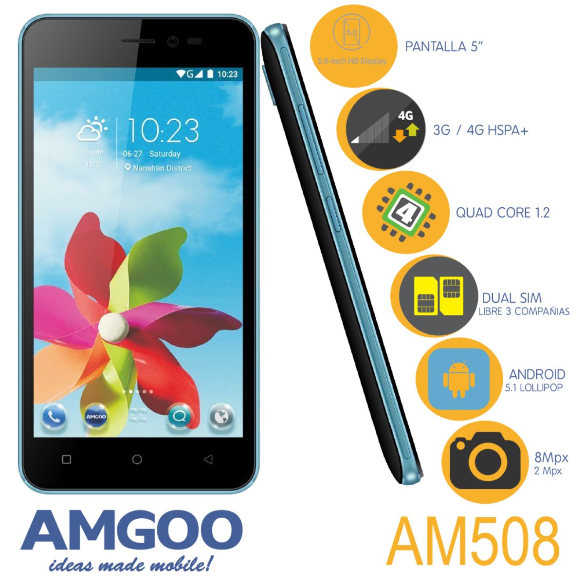 SMARTPHONE AMGOO NEGRO/AZUL (JTCEL037) › Jtech