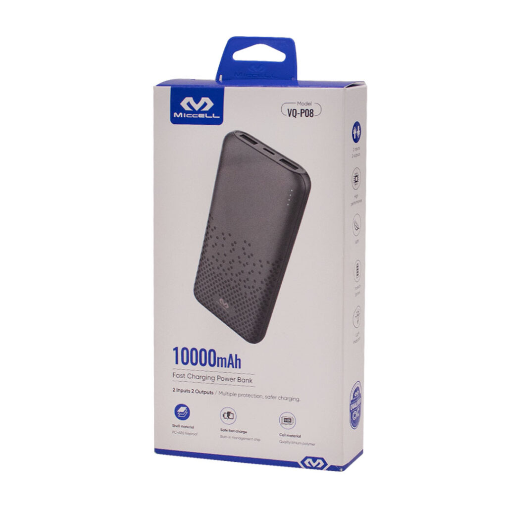 POWER BANK 10000MAH MICCELL VQ-P08 NEGRO (JTMICC069) › Jtech