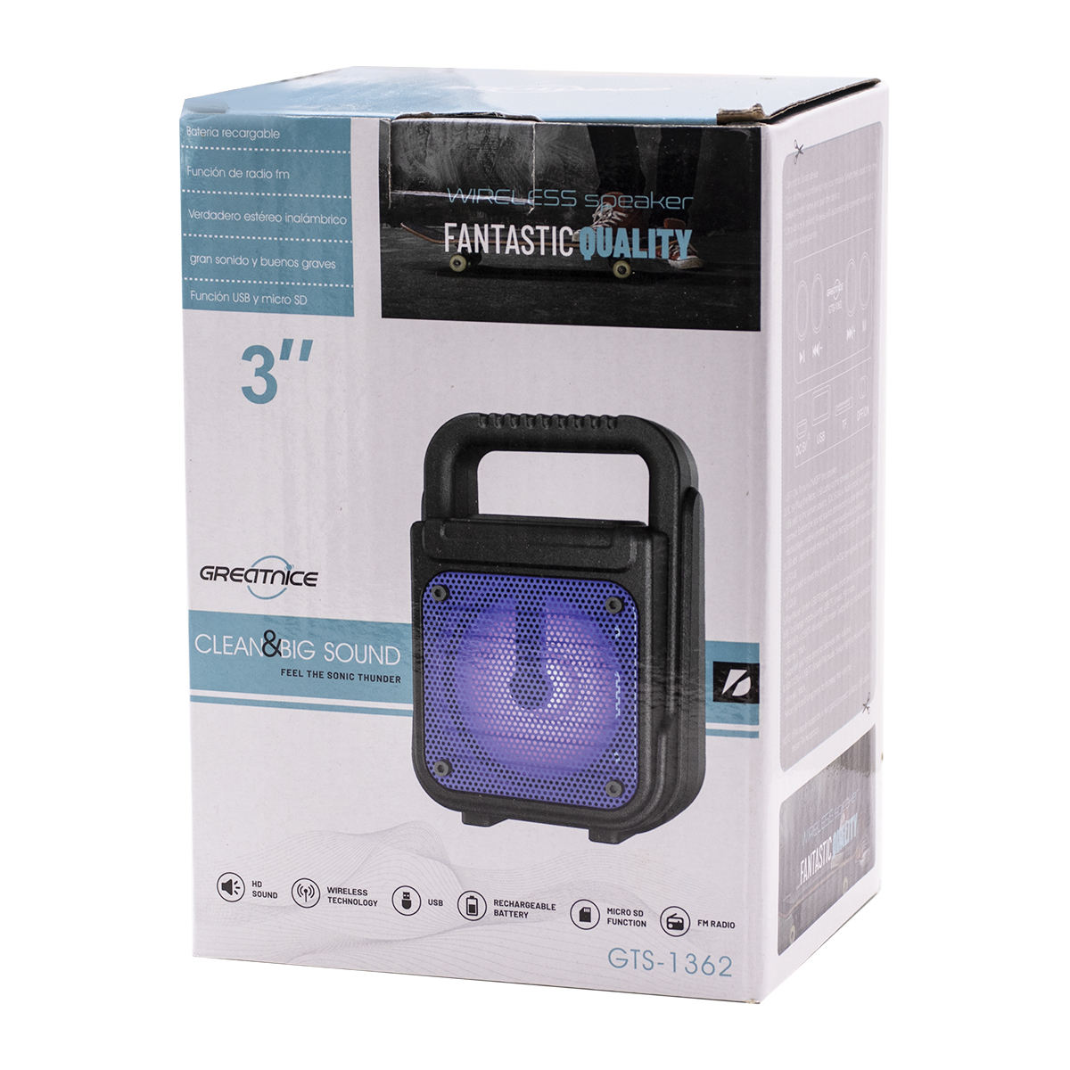 PARLANTE PORTATIL GTS-1362 3″ BT FM TF RGB (JTPAR976) › Jtech